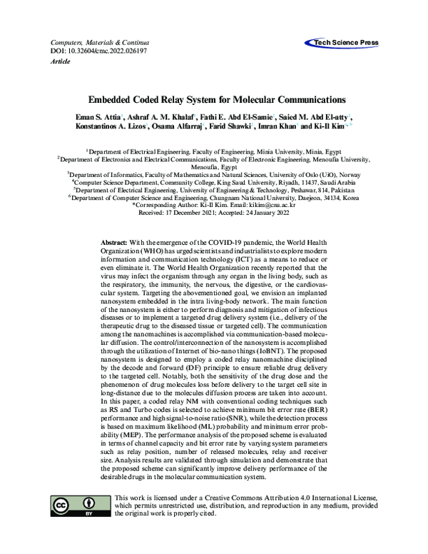 (PDF) Embedded Coded Relay System for Molecular Communications