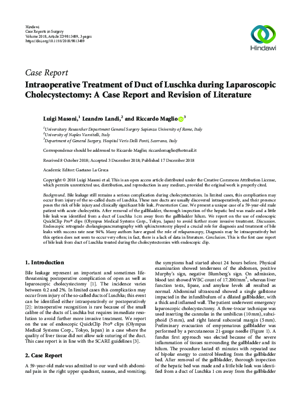 (PDF) Intraoperative Treatment of Duct of Luschka during Laparoscopic ...