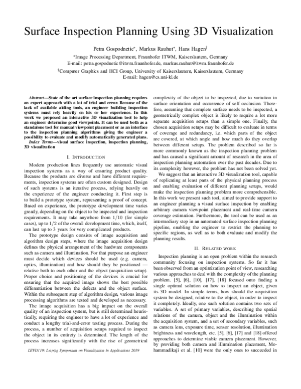 (PDF) Surface Inspection Planning Using 3D Visualization