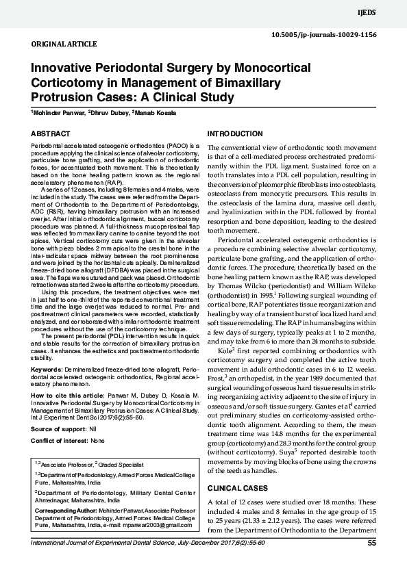 (PDF) Innovative Periodontal Surgery by Monocortical Corticotomy in ...