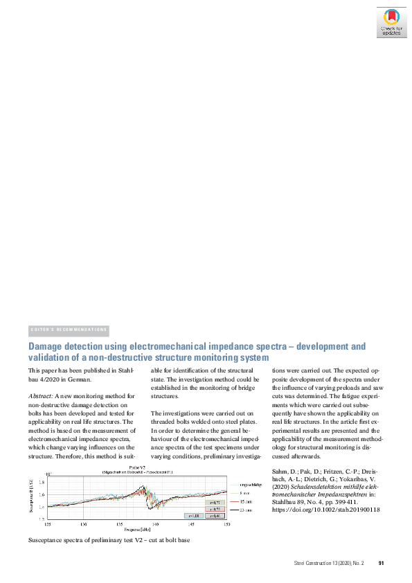(PDF) Damage Detection Using Electromechanical Impedance Technique Combined with Scanning Laser ...