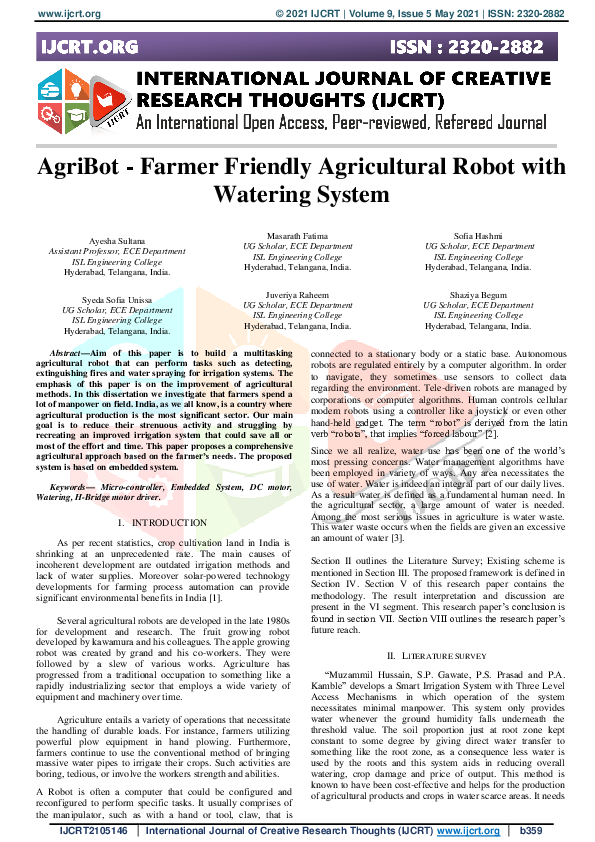 (PDF) AgriBot-Farmer Friendly Agricultural Robot with Watering System
