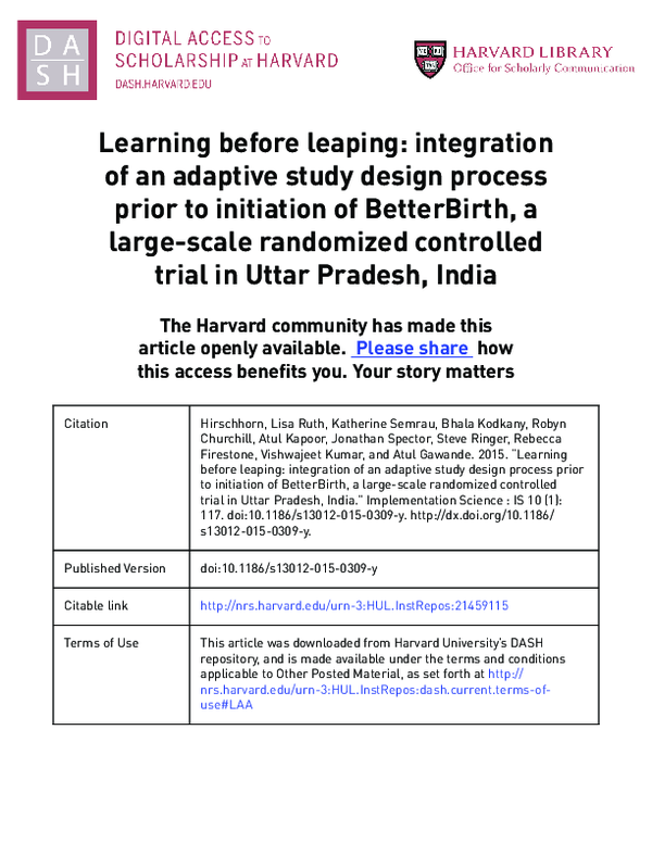 (PDF) Learning before leaping: integration of an adaptive study design ...