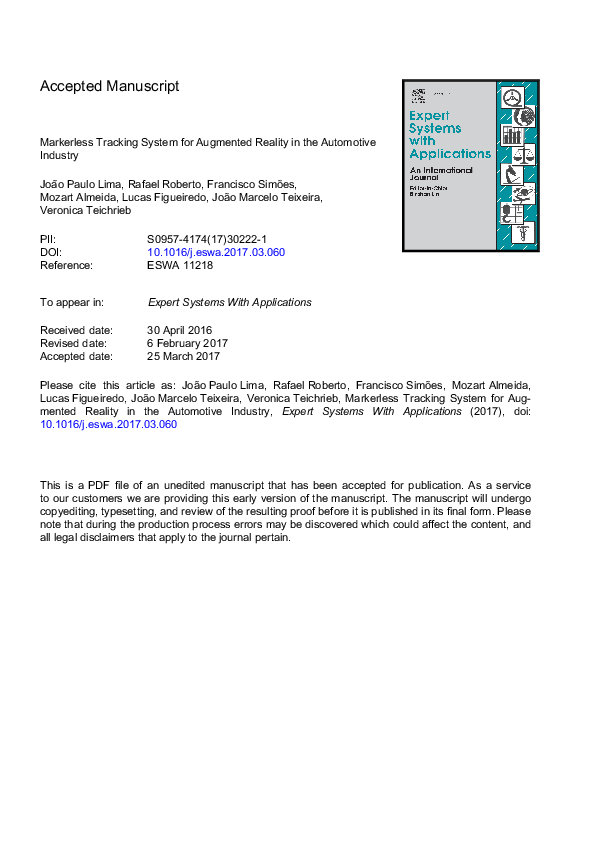 Pdf Markerless Tracking System For Augmented Reality In The Automotive Industry