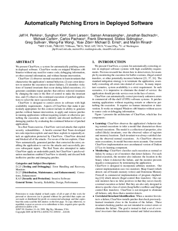 (PDF) Automatically patching errors in deployed software | saman sam - Academia.edu