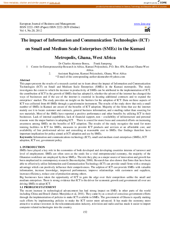 (PDF) The impact of Information and Communication Technologies (ICT) on Small and Medium Scale ...