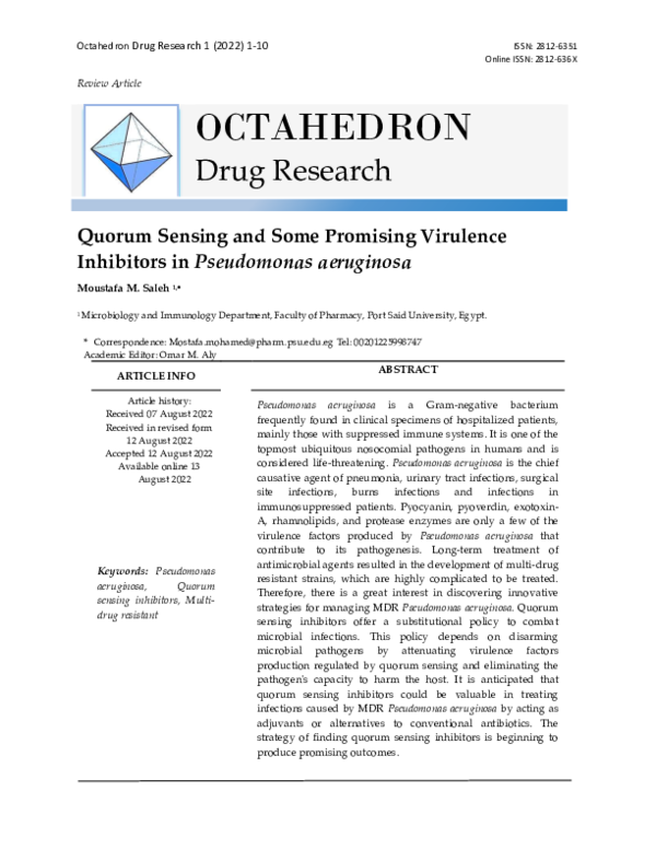 (PDF) Quorum Sensing Inhibitors for P. aeruginosa