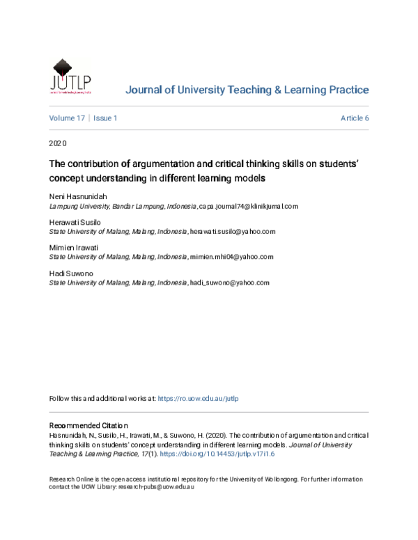 (PDF) The contribution of argumentation and critical thinking skills on students’ concept ...