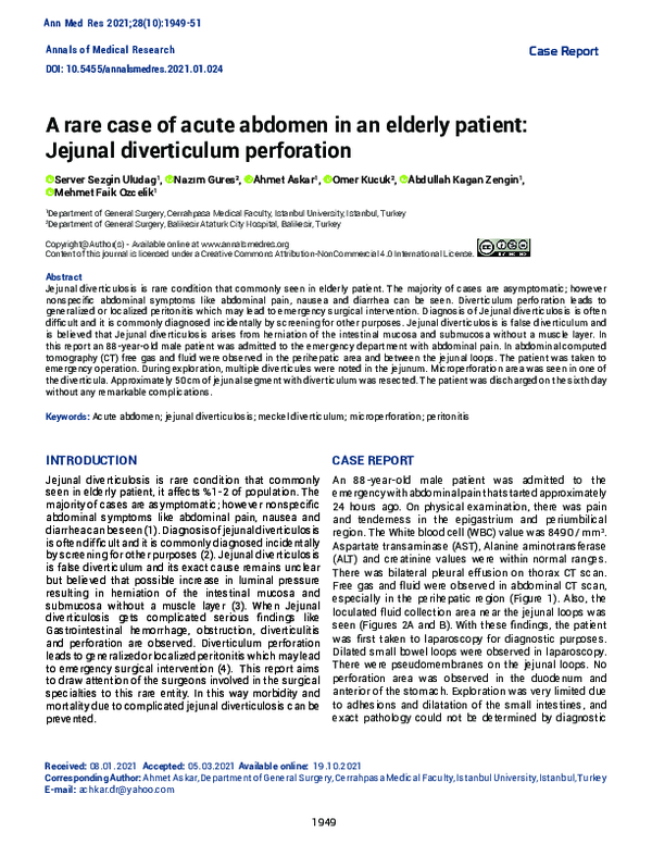 (PDF) A rare case of acute abdomen in an elderly patient: Jejunal ...