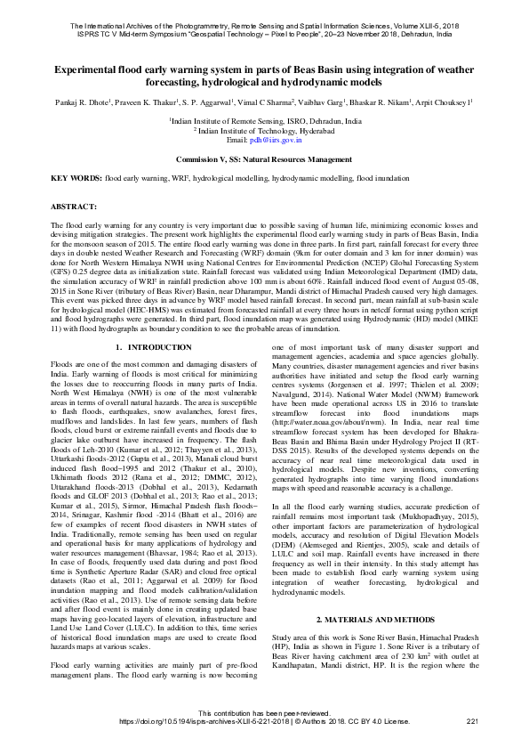 (PDF) Experimental Flood Early Warning System in Parts of Beas Basin ...
