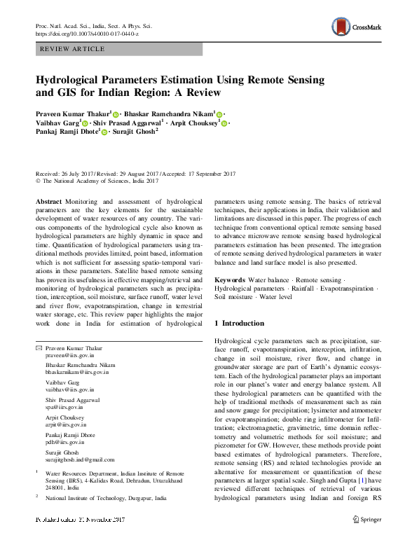 Pdf Hydrological Parameters Estimation Using Remote Sensing And Gis