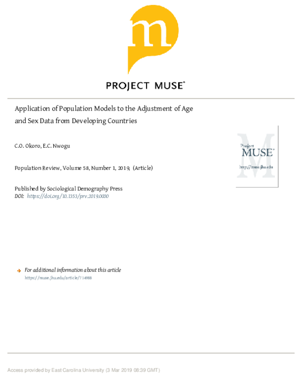 Pdf Application Of Population Models To The Adjustment Of Age And Sex Data From Developing
