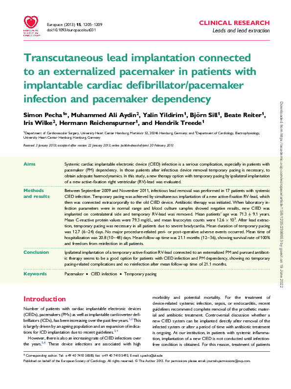 (PDF) Transcutaneous lead implantation connected to an externalized ...