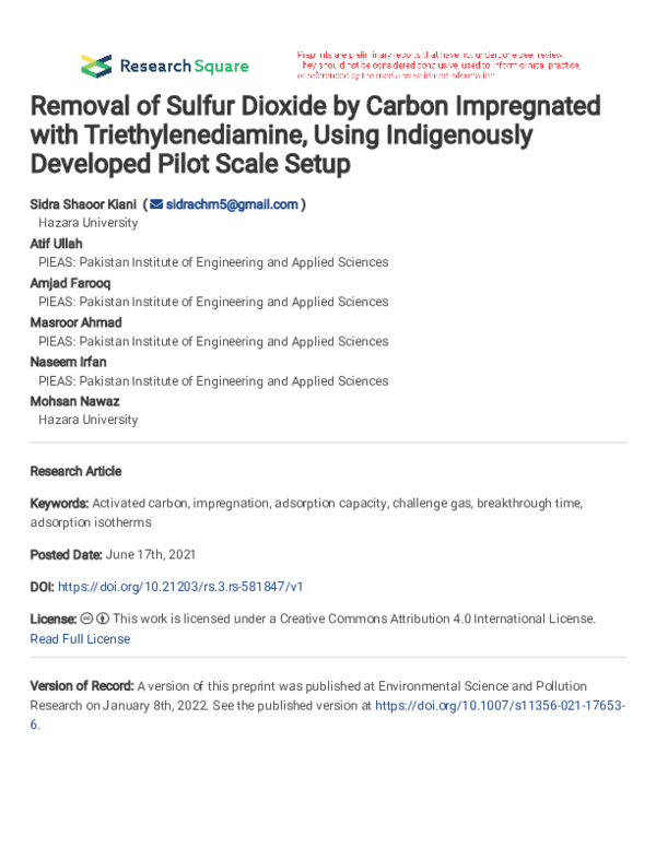 (PDF) Removal of sulfur dioxide by carbon impregnated with ...