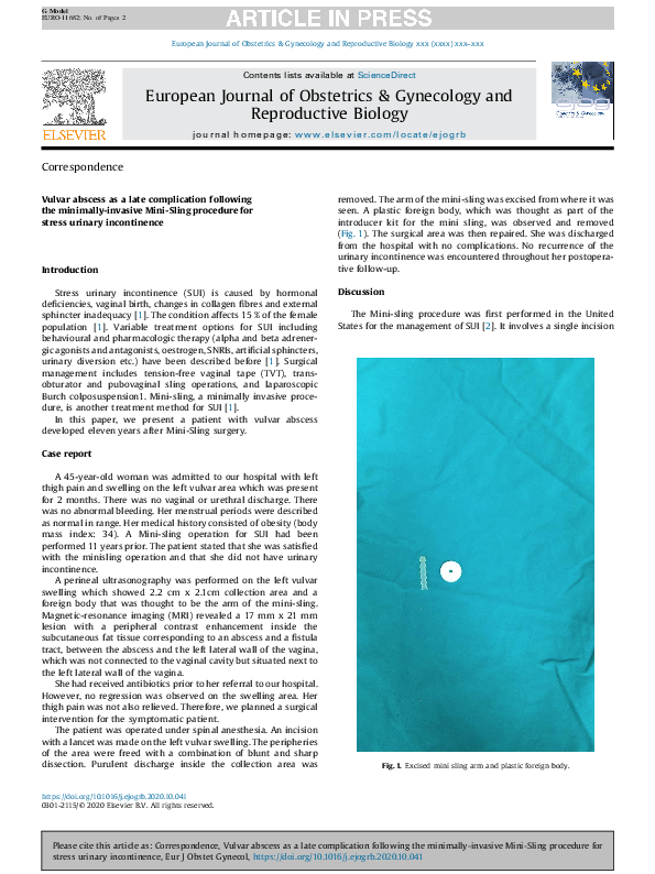 (PDF) Vulvar abscess as a late complication following the minimally ...