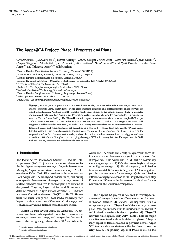 (PDF) The Auger@TA Project: Phase II Progress and Plans