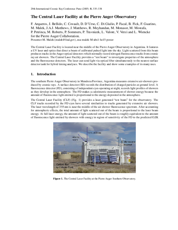 (PDF) The Central Laser Facility at the Pierre Auger Observatory