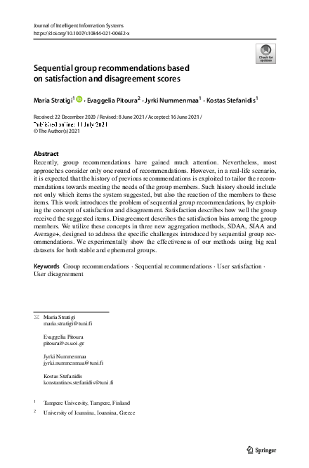 (PDF) Sequential group recommendations based on satisfaction and disagreement scores