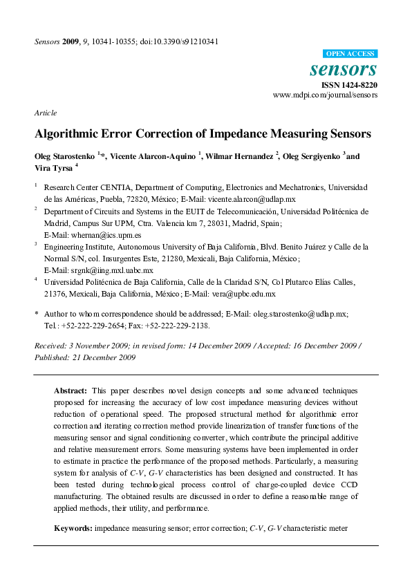 (PDF) Algorithmic Error Correction of Impedance Measuring Sensors