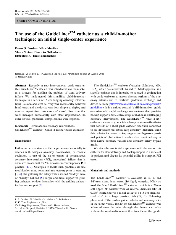 (PDF) The use of the GuideLiner™ catheter as a child-in-mother ...