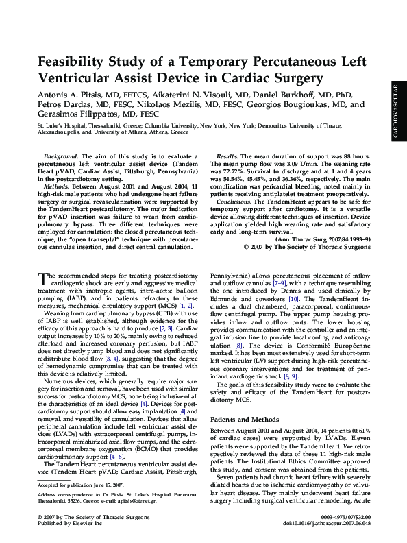 (PDF) Feasibility Study of a Temporary Percutaneous Left Ventricular Assist Device in Cardiac ...