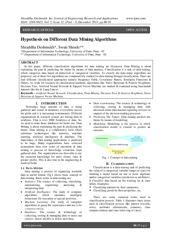 (PDF) Hypothesis on Different Data Mining Algorithms