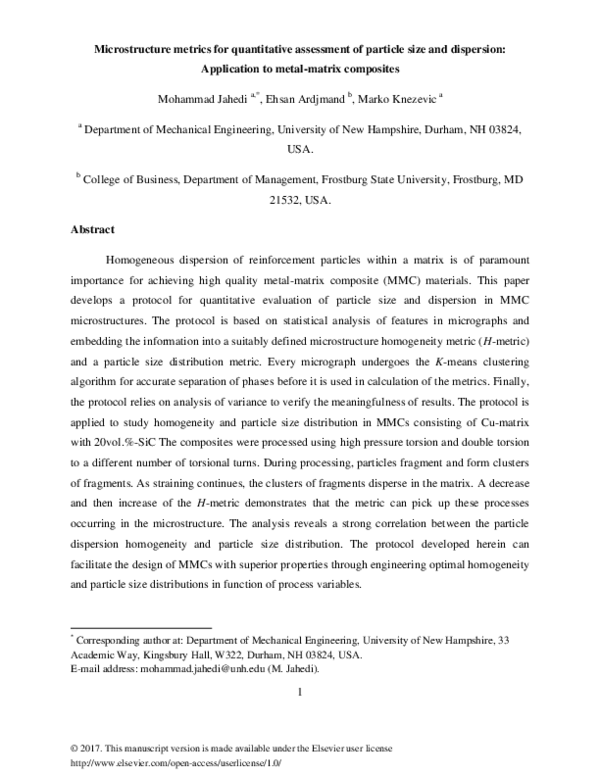 (PDF) Microstructure metrics for quantitative assessment of particle ...