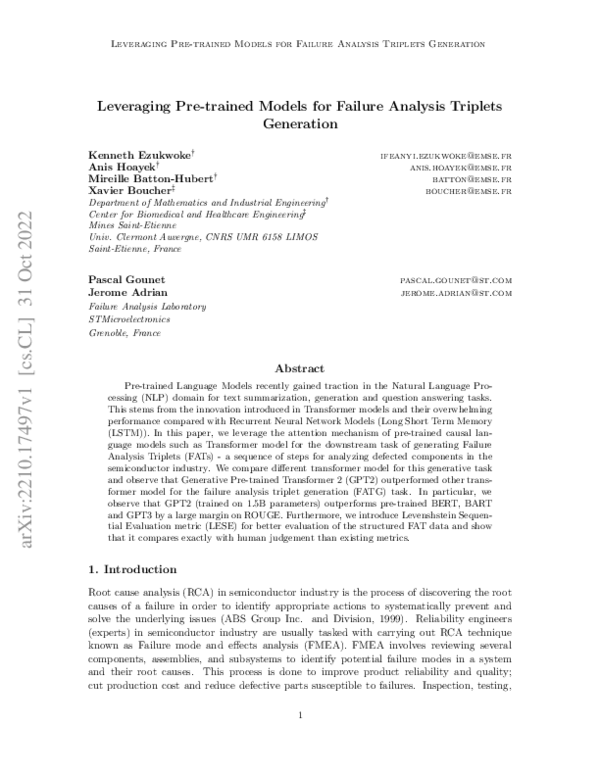 (PDF) Leveraging Pre-trained Models for Failure Analysis Triplets Generation