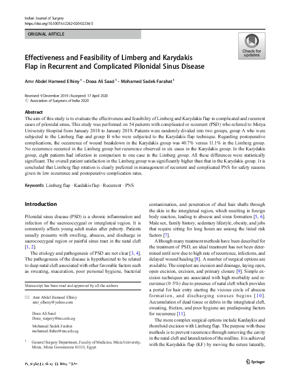 (PDF) Effectiveness and Feasibility of Limberg and Karydakis Flap in ...