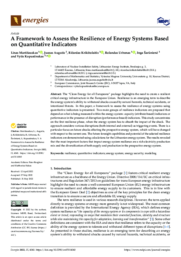 (PDF) A Framework to Assess the Resilience of Energy Systems Based on ...