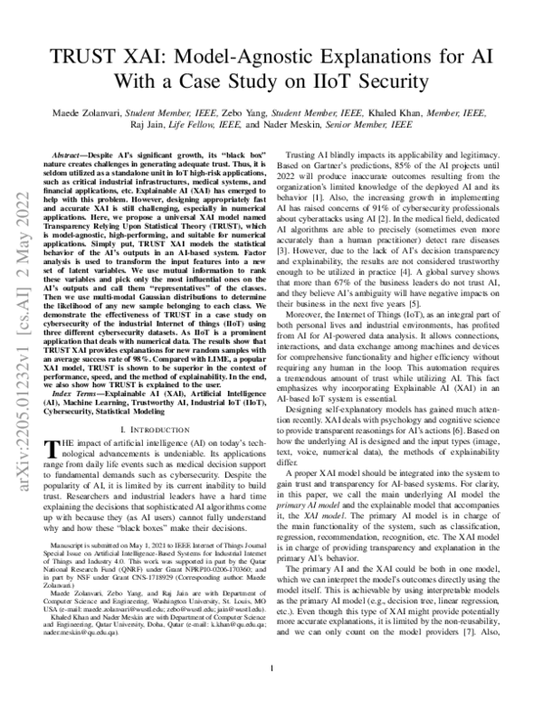 (PDF) TRUST XAI: Model-Agnostic Explanations for AI With a Case Study on IIoT Security