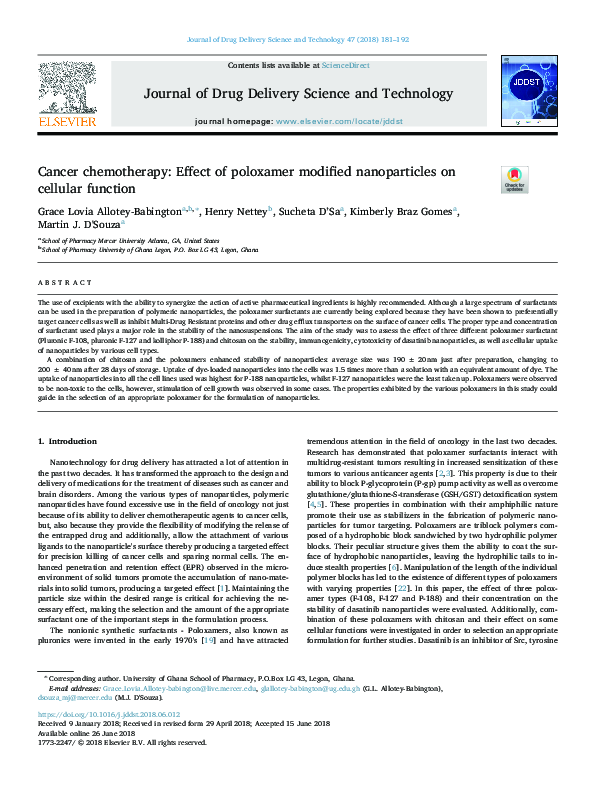 (PDF) Cancer chemotherapy: Effect of poloxamer modified nanoparticles ...