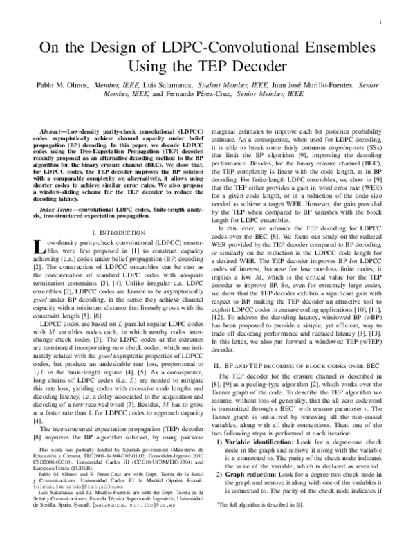 (PDF) On the Design of LDPC-Convolutional Ensembles Using the TEP Decoder