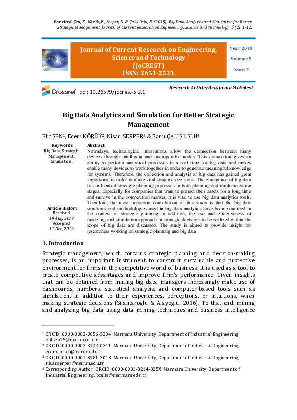 (PDF) Big Data Analytics and Simulation for Better Strategic Management