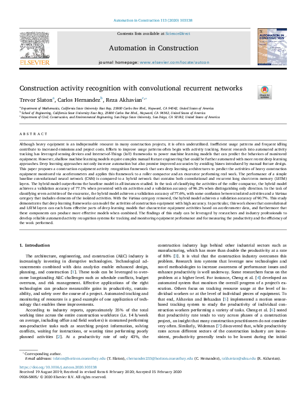 (PDF) Construction activity recognition with convolutional recurrent networks