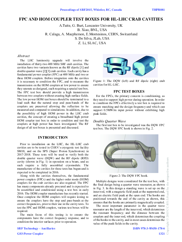 (PDF) FPC and HOM Coupler Test Boxes for HL-LHC Crab Cavities