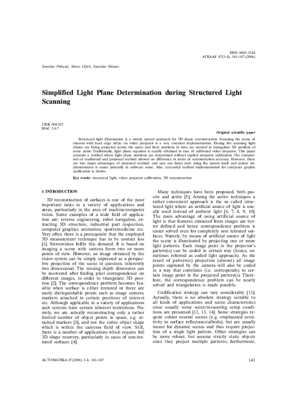 (PDF) Simplified Light Plane Determination during Structured Light Scanning