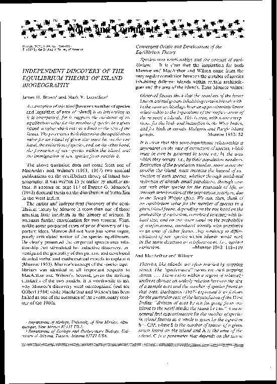 (PDF) Independent Discovery of the Equilibrium Theory of Island ...