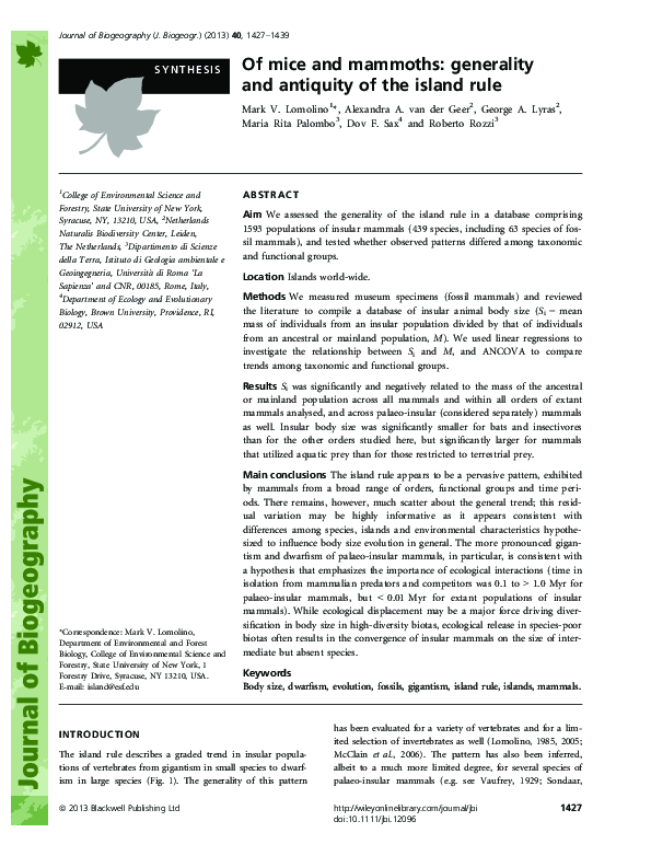 (PDF) Island Rule in Mammals: Patterns and Insights