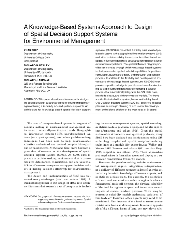 (PDF) A Knowledge-Based Systems Approach to Design of Spatial Decision Support Systems for ...