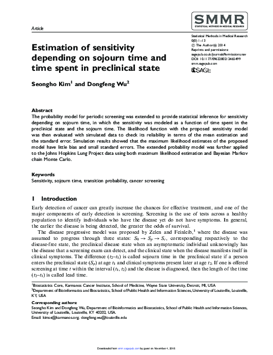 (PDF) Estimation of sensitivity depending on sojourn time and time ...
