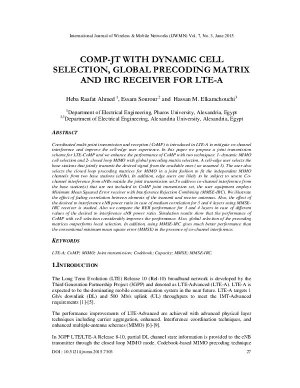 (PDF) Comp-Jt With Dynamic Cell Selection, Global Precoding Matrix And ...