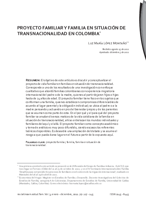 (PDF) Proyecto familiar y familia en situación de transnacionalidad en ...