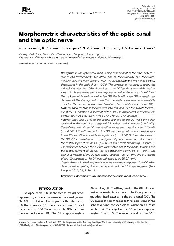 (PDF) Morphometric characteristics of the optic canal and the optic nerve
