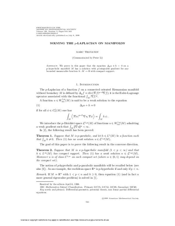 (PDF) Solving the $p$-Laplacian on manifolds