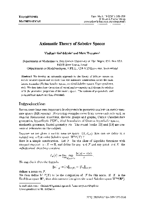 (PDF) Axiomatic theory of Sobolev spaces