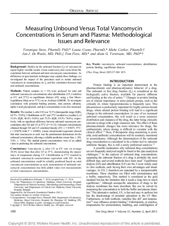 (PDF) Simple and rapid quantification of vancomycin in serum, urine and ...