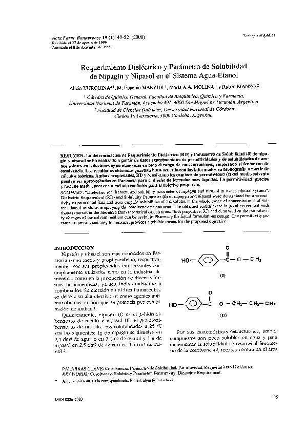 (PDF) Dielectric requirement and solubility parameter of nipagyn and ...