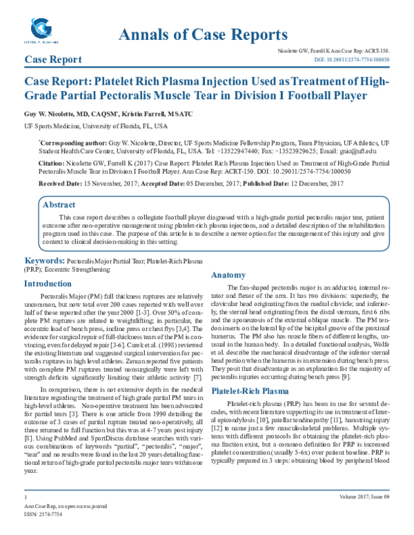 (PDF) Case Report: Platelet Rich Plasma Injection Used as Treatment of ...
