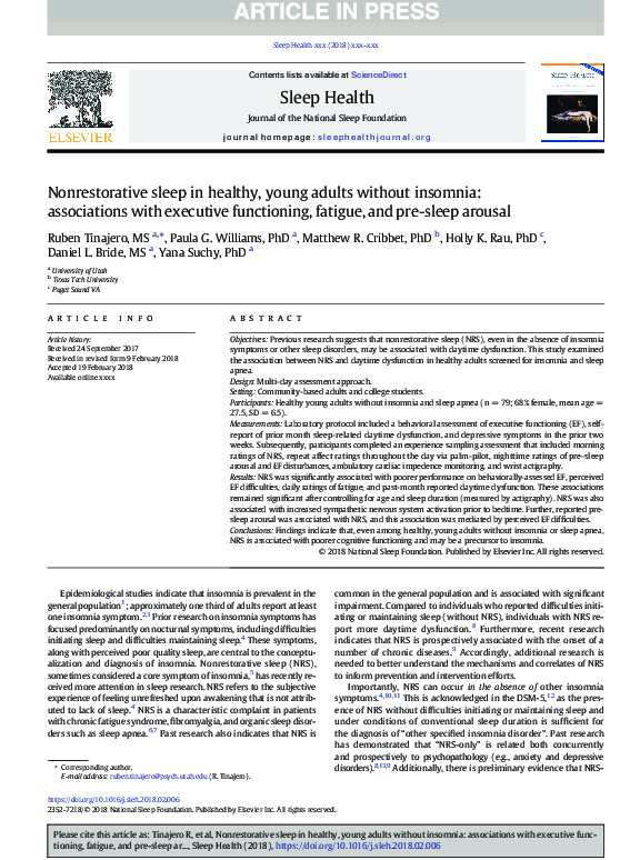 (PDF) Nonrestorative Sleep and Daytime Functions
